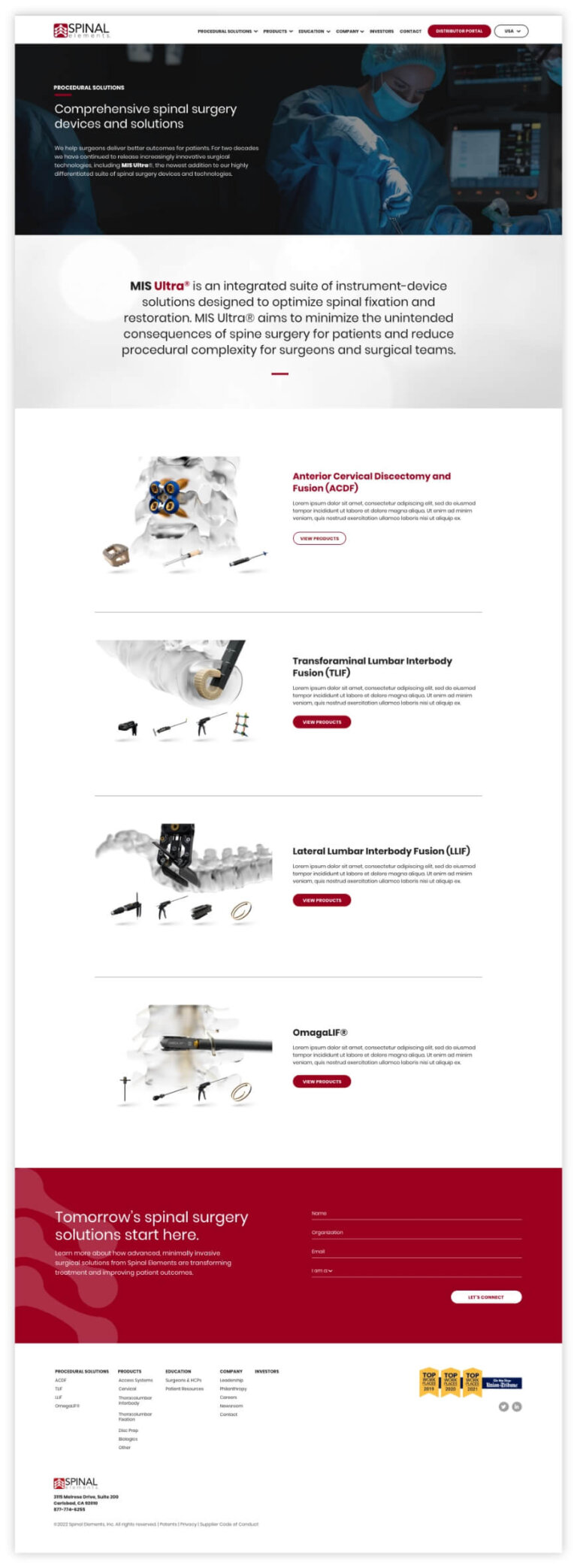 B2B Website for Surgeon-Centric Spinal Technology Solutions